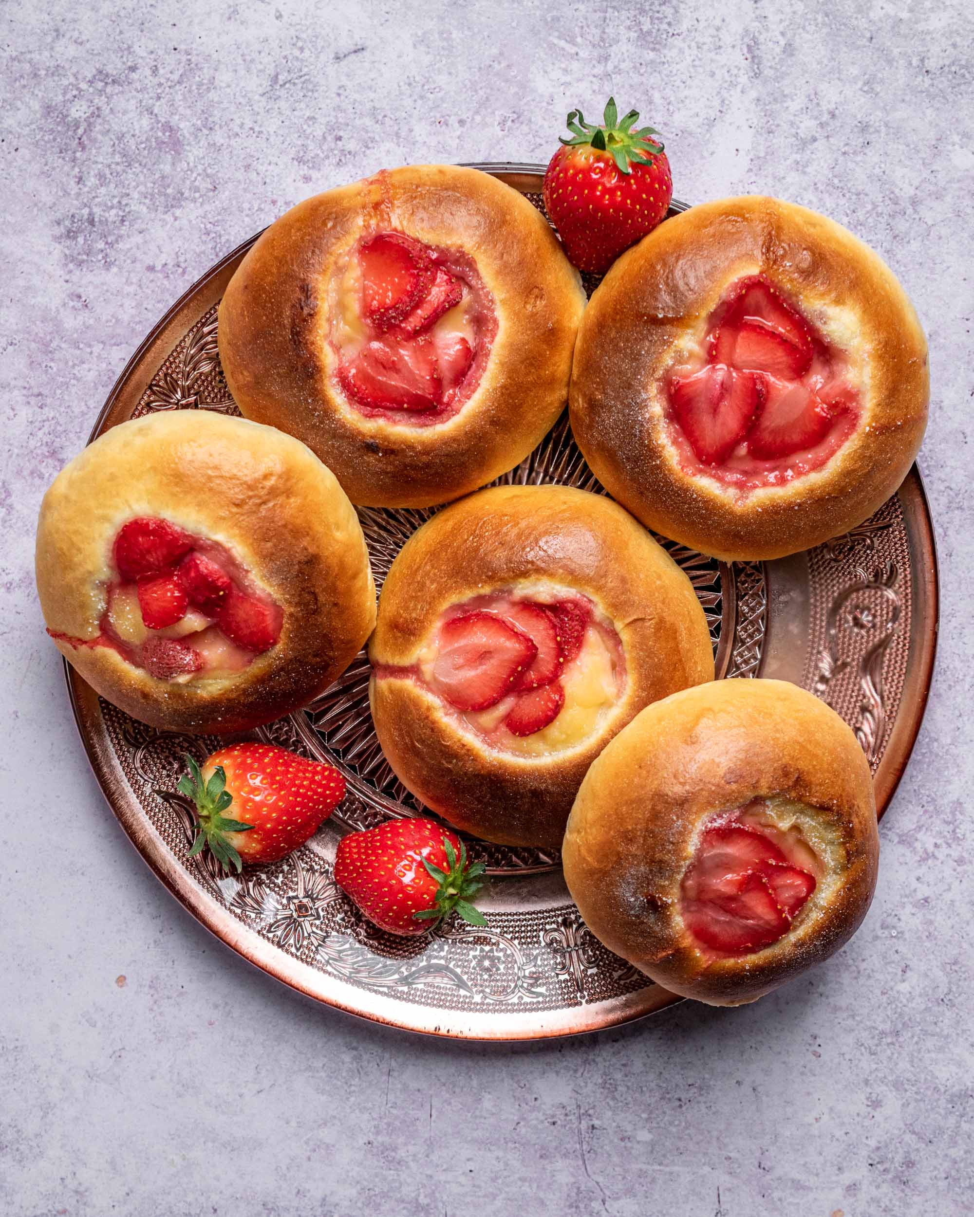 Strawberry and Vanilla Cream Buns - Apron & Whisk