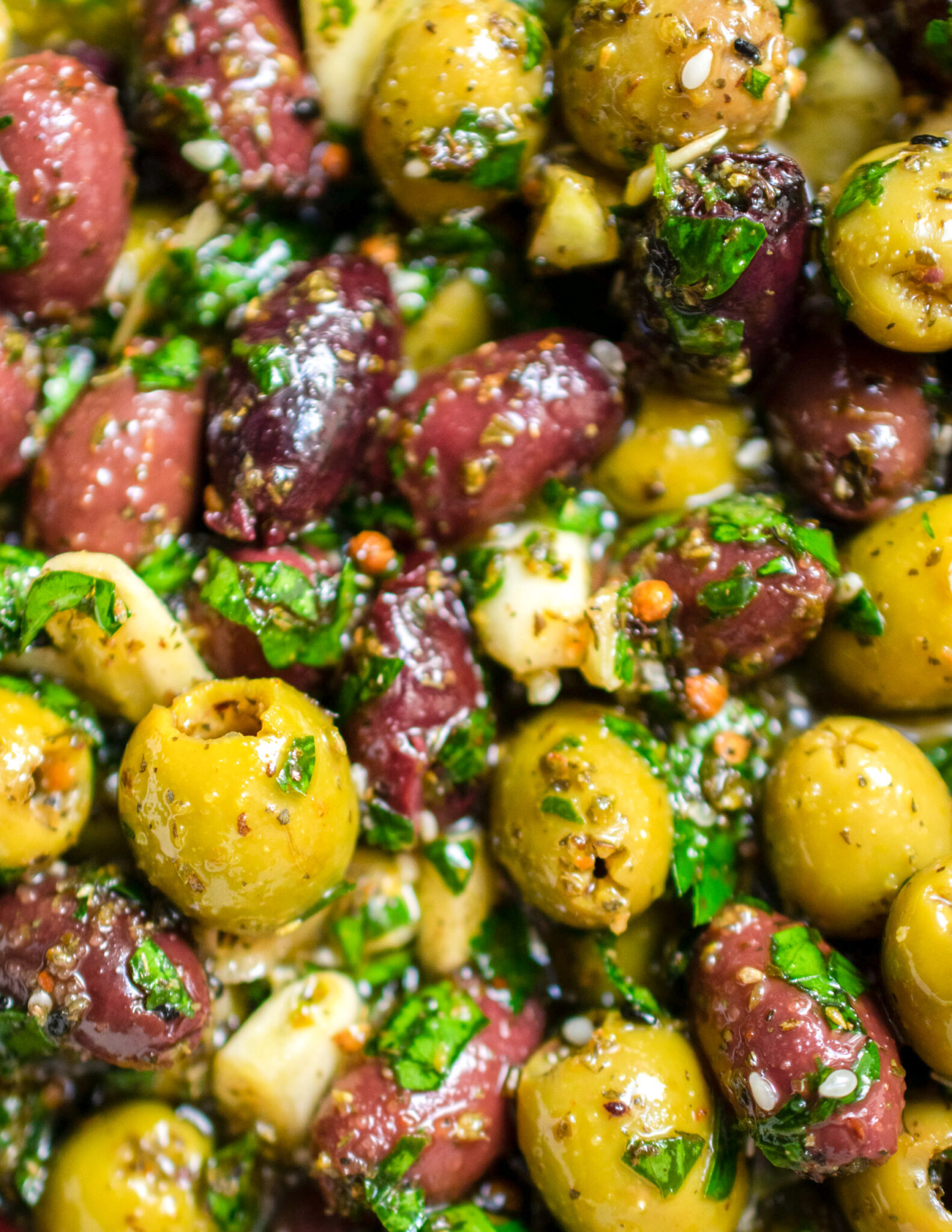 Herbed Marinated Olives with Honey and Garlic - Apron & Whisk