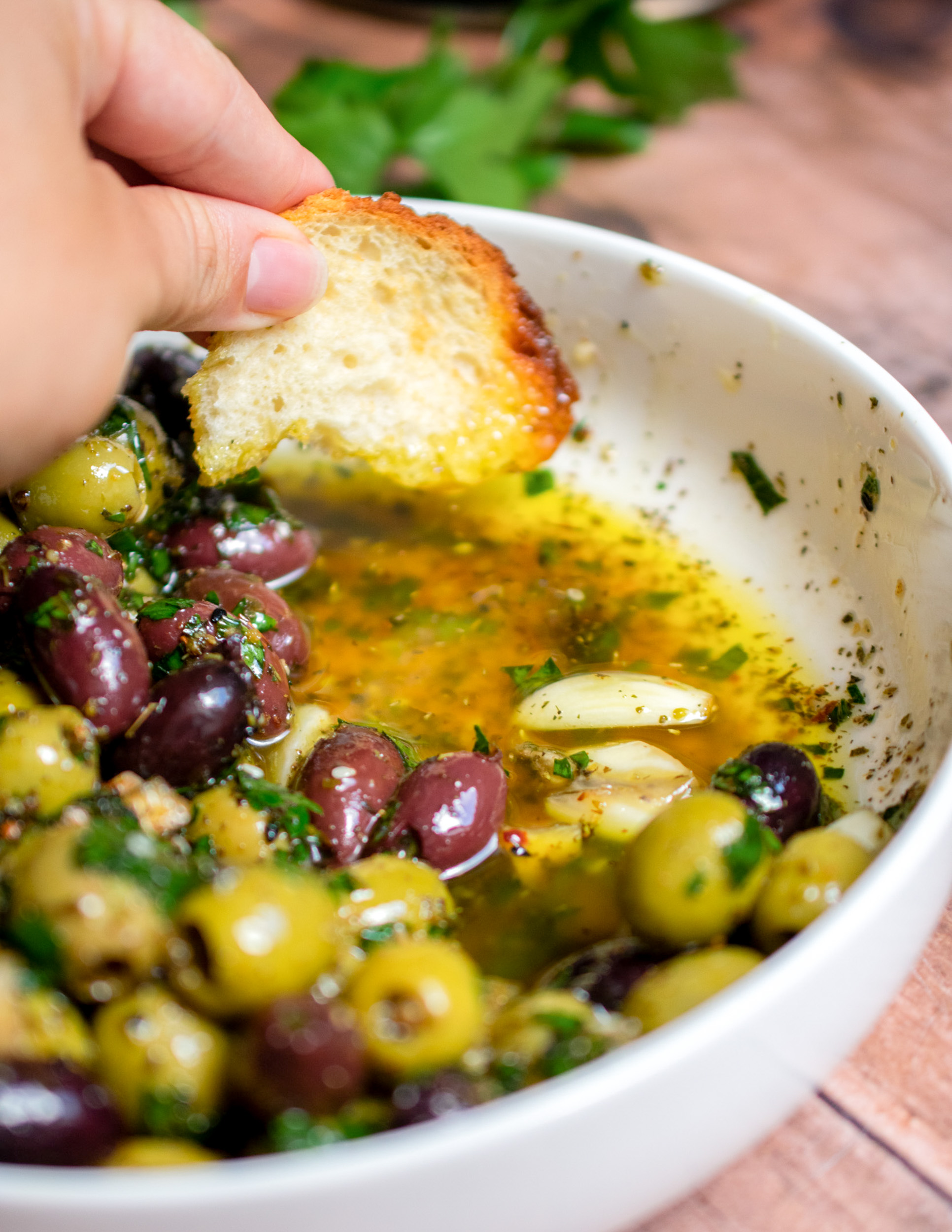 Herbed Marinated Olives with Honey and Garlic - Apron & Whisk