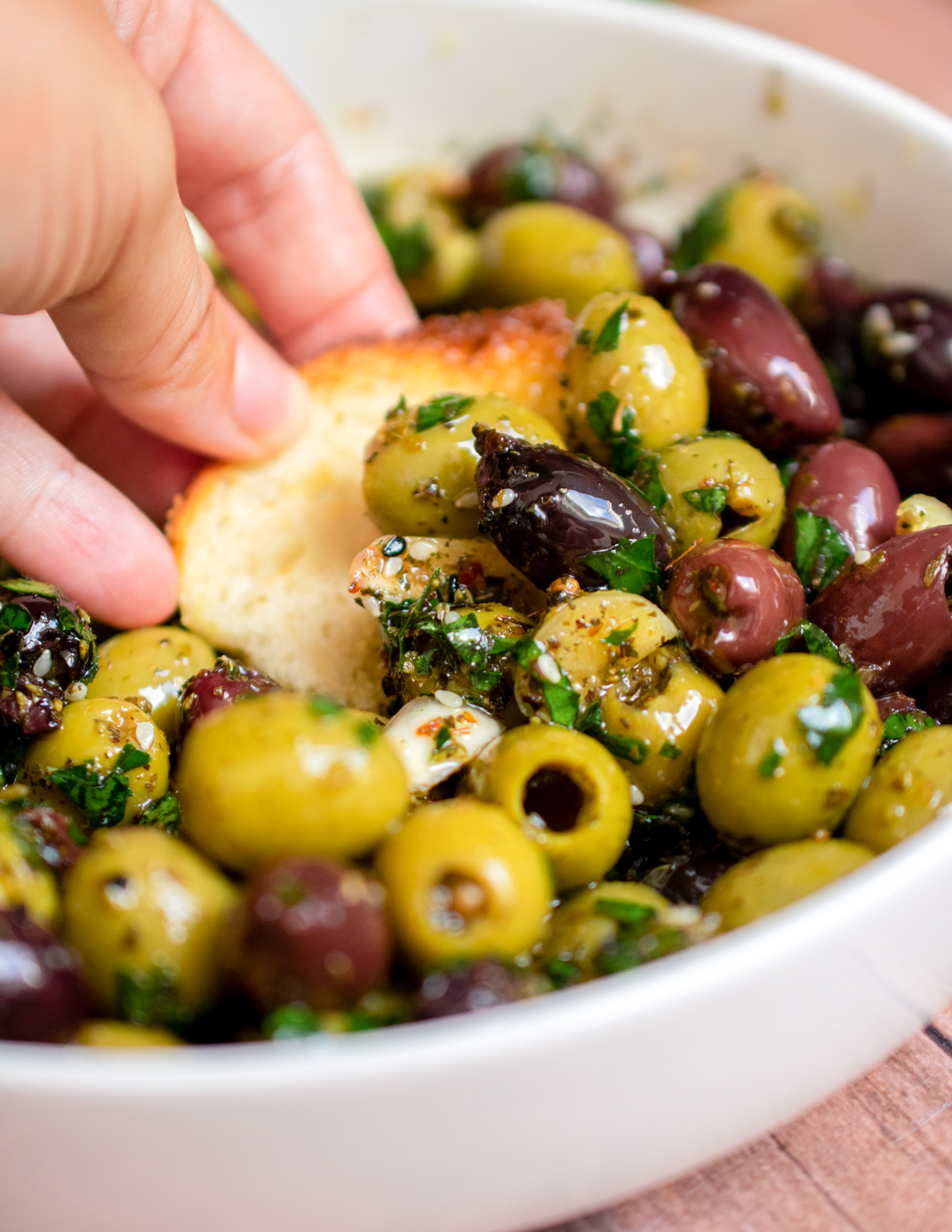 Herbed Marinated Olives with Honey and Garlic - Apron & Whisk